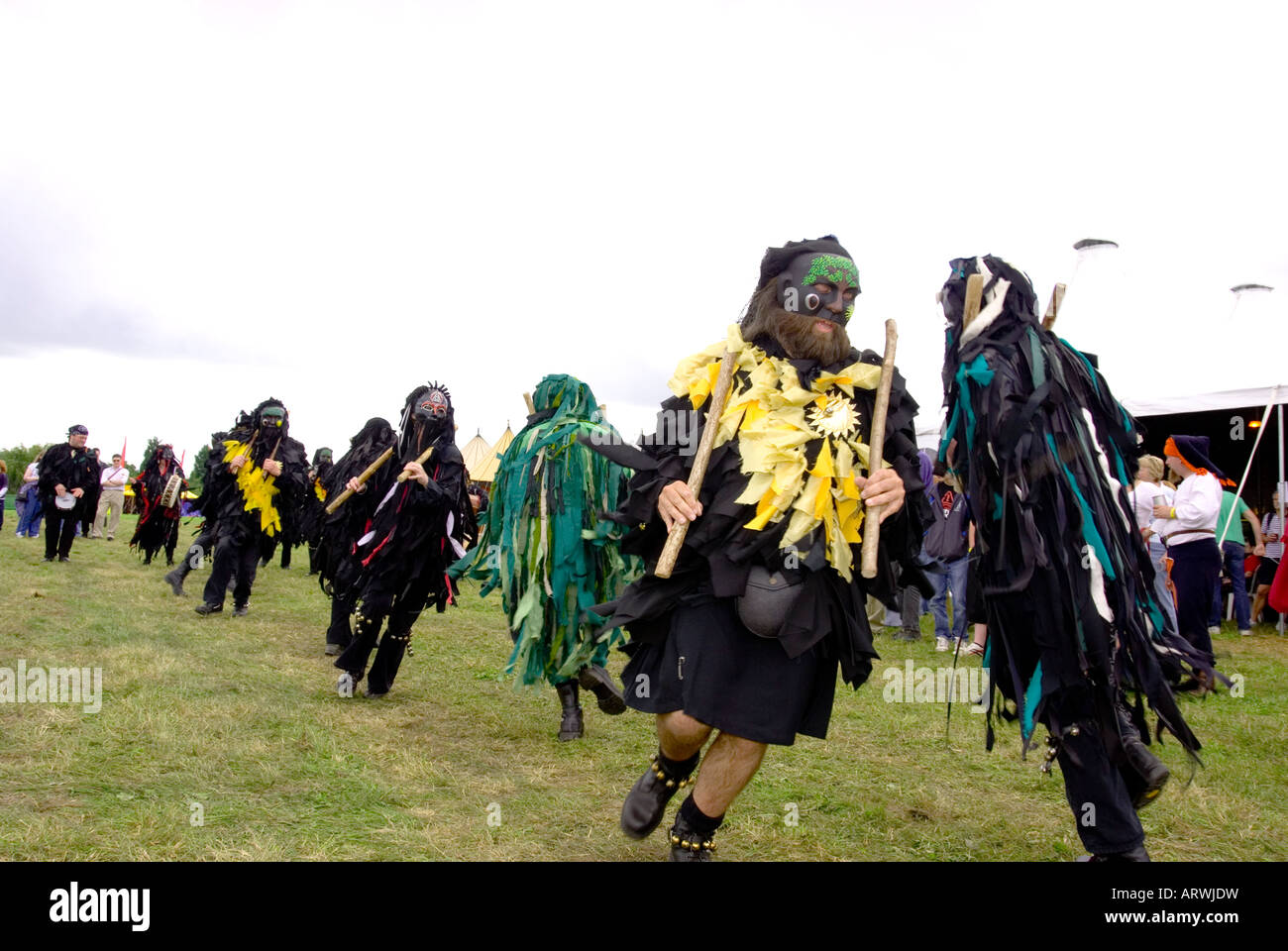 Line of Bedlam Morris Dancers in Black Rag Robes Dance Traditional ...