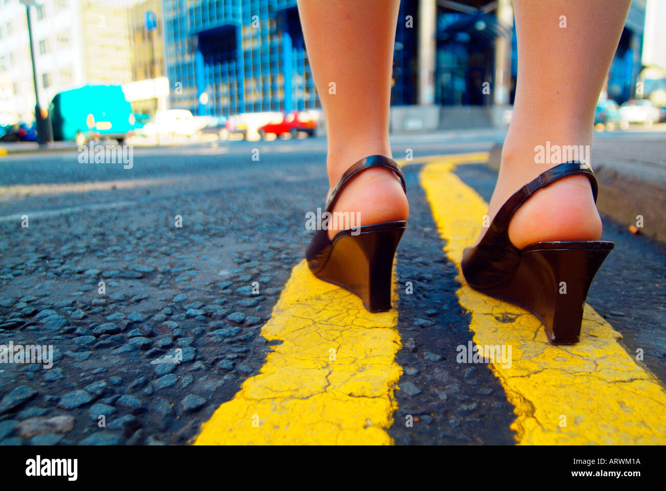 Walking on double yellow lines hi-res stock photography and images - Alamy