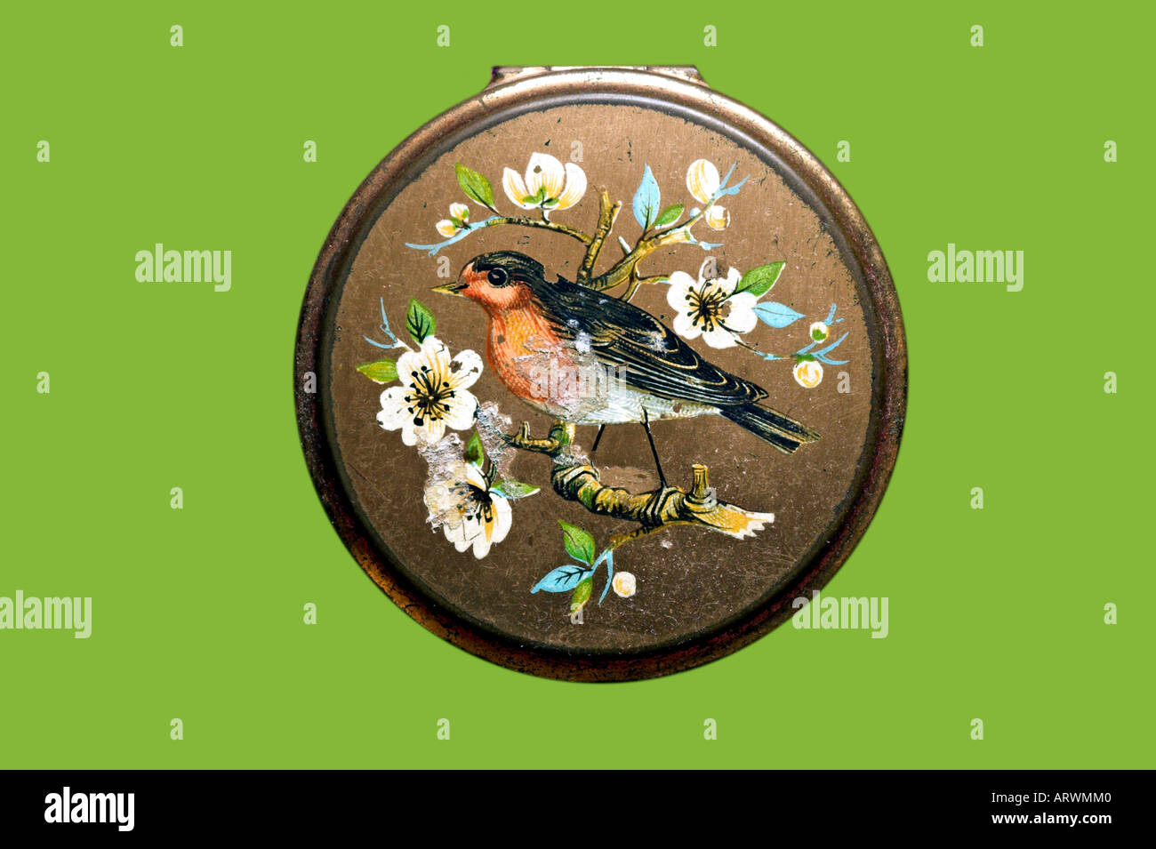 Vintage Gold Bird Flower Compact By Stratton Stock Photo - Alamy