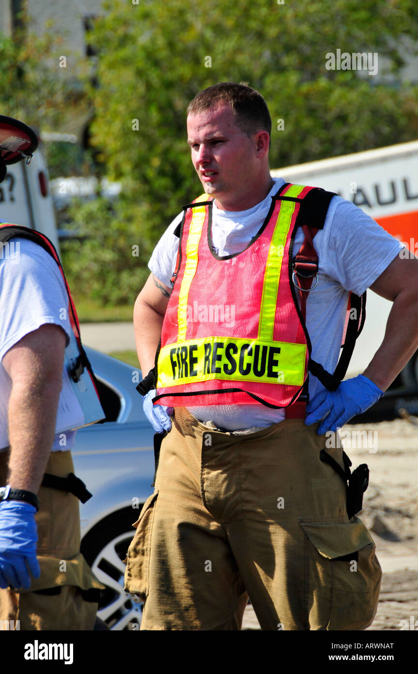 Fireman on the scene of an accident Stock Photo - Alamy