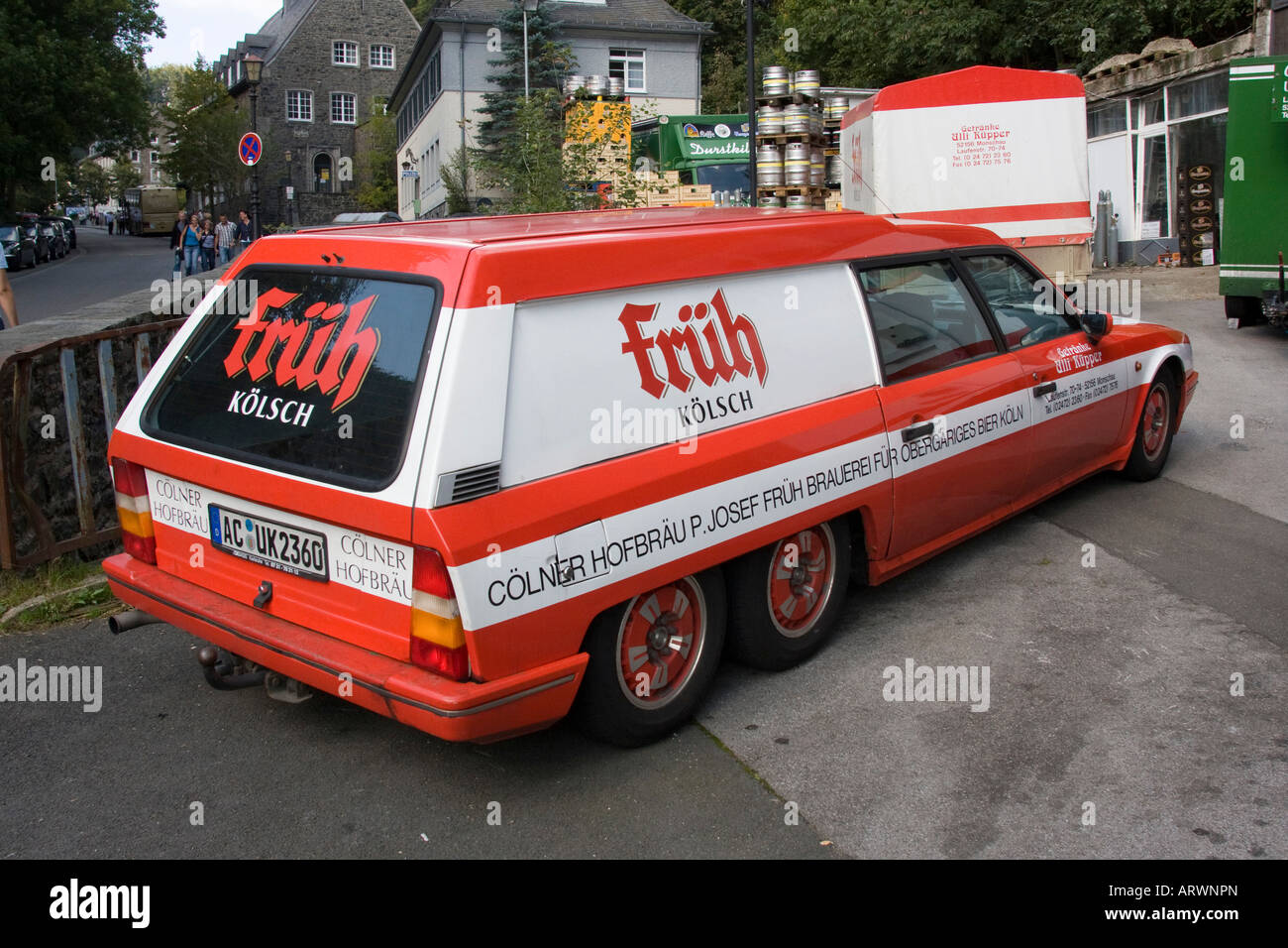 six wheeled beer delivery van or car in Monschau Stock Photo - Alamy