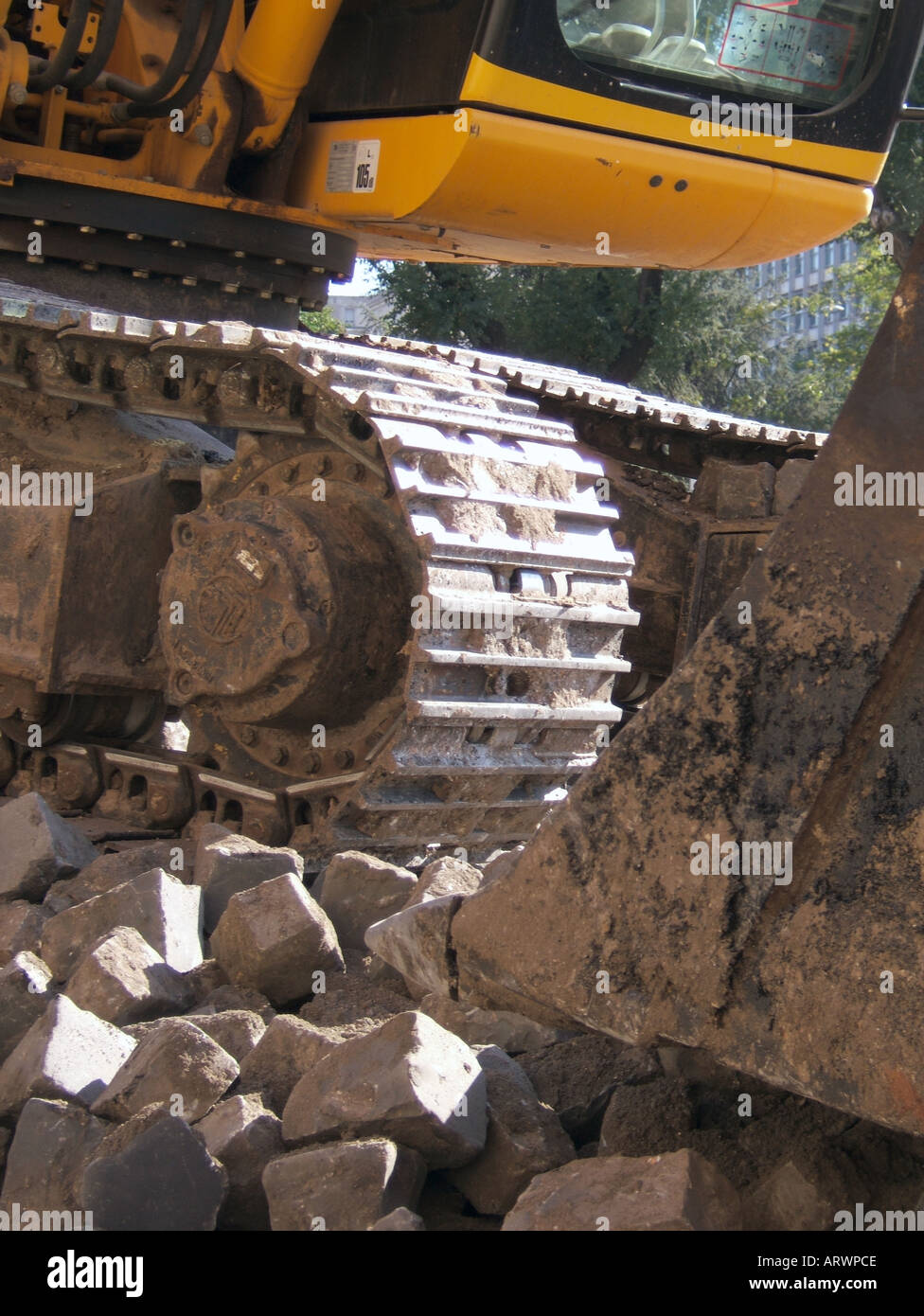 mechanical digger bulldozer excavator on building site Stock Photo - Alamy