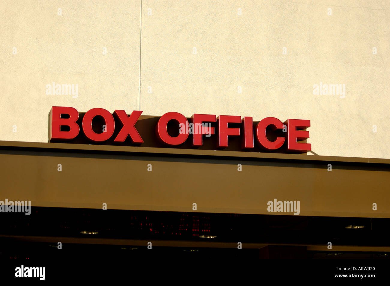 Box Office sign on top of ticket purchase window booth Stock Photo - Alamy