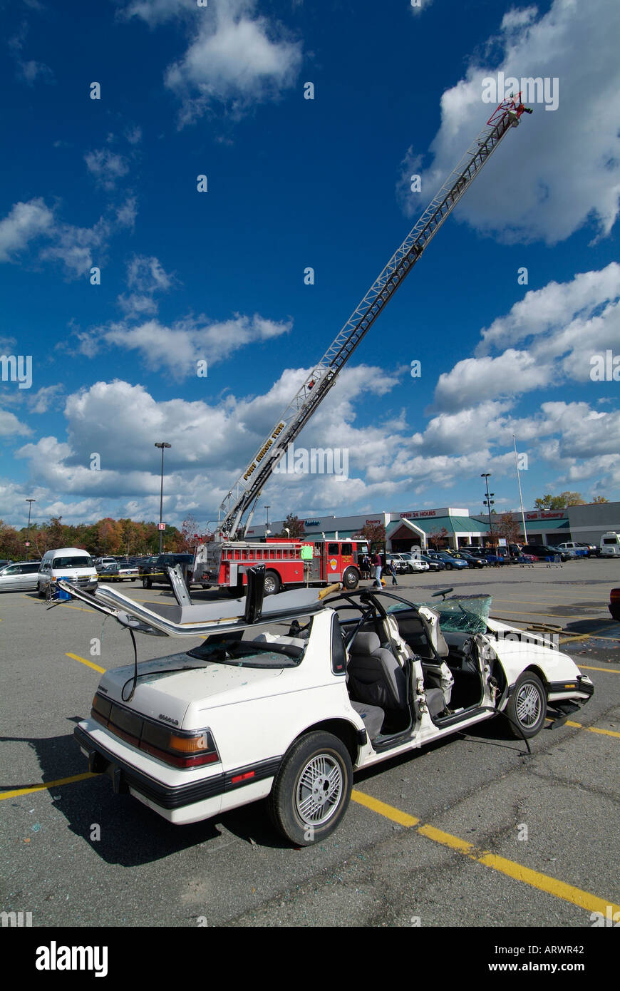 Automobile auto car accident causes extrication of victims with the ...