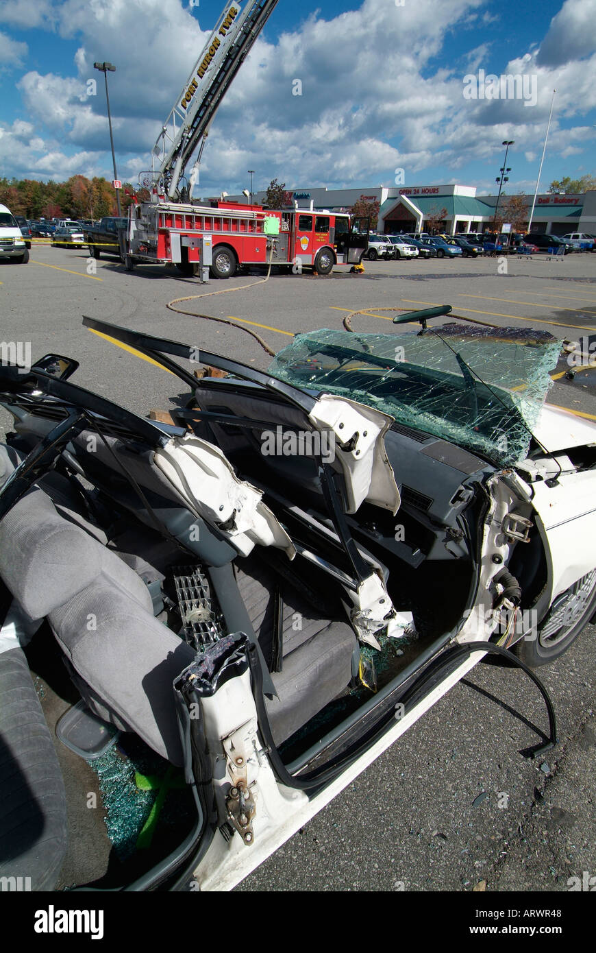 Automobile auto car accident causes extrication of victims with the ...