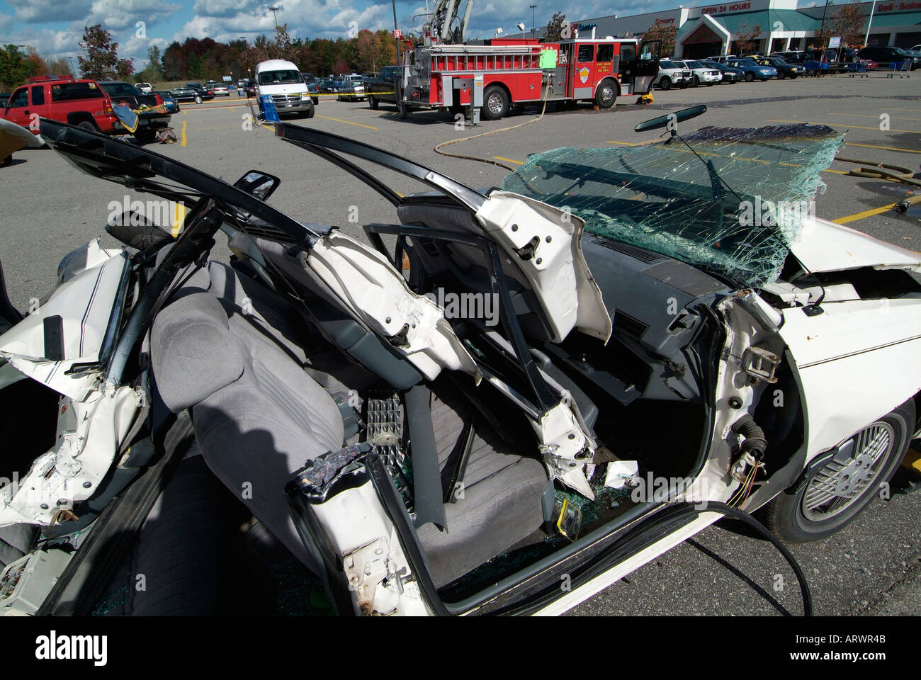 Automobile auto car accident causes extrication of victims with the ...