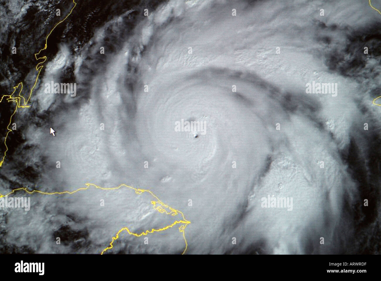 Hurricane weather map of a level 5 storm as viewed on the internet and ...