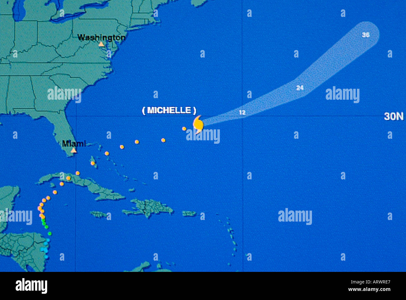 Hurricane weather map of a level 5 storm as viewed on the internet and ...