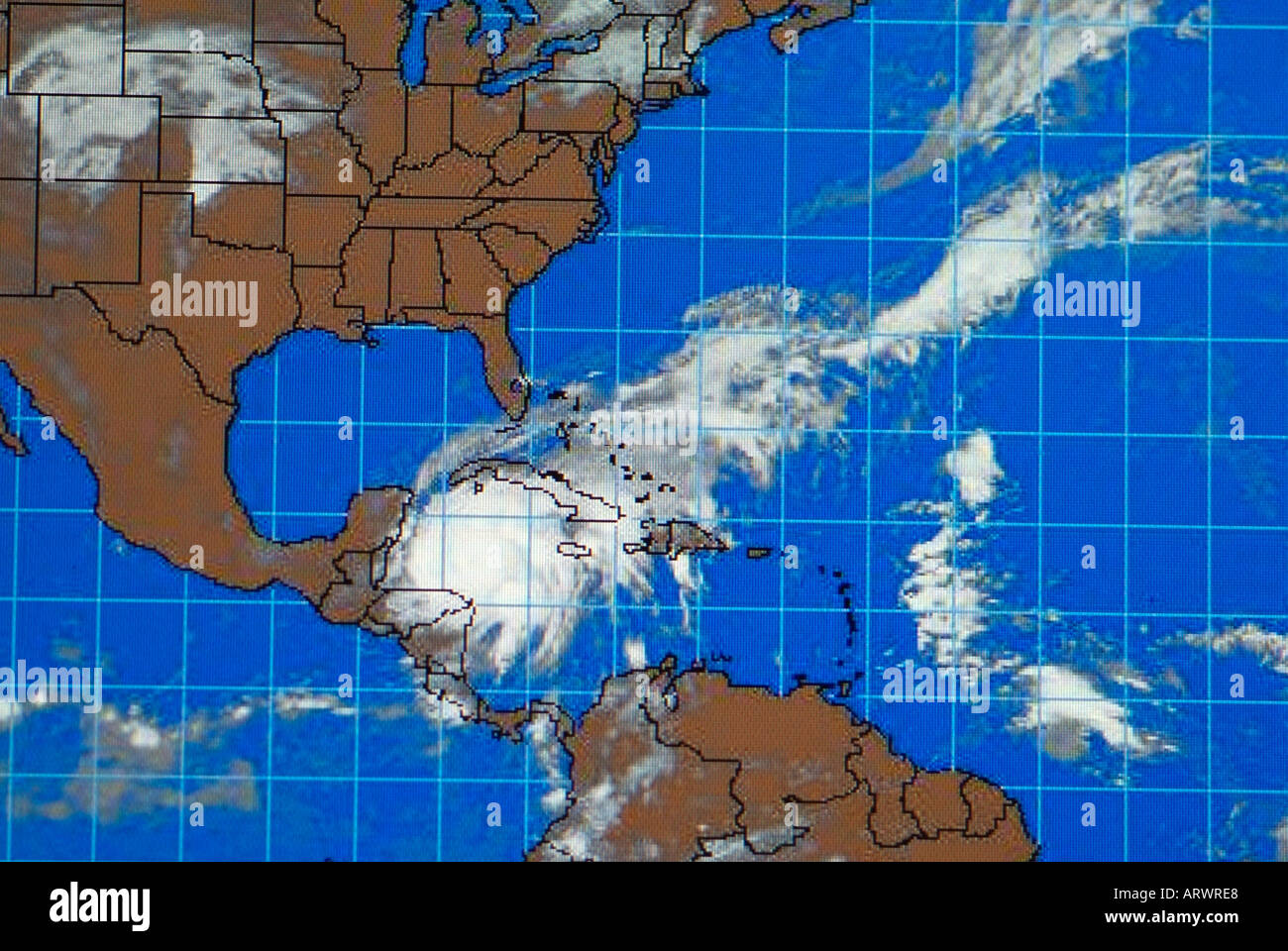 Hurricane weather map of a level 5 storm as viewed on the internet and ...
