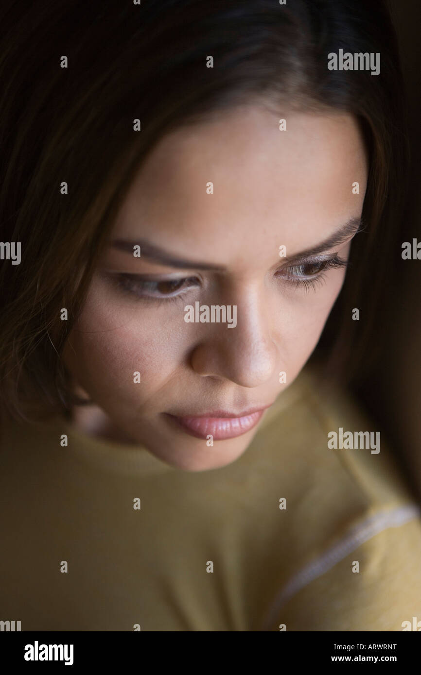 high angle view of serious looking woman, close up Stock Photo - Alamy