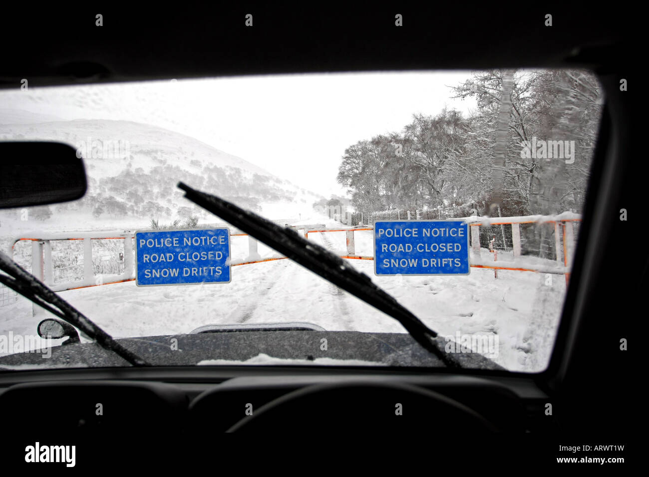 The snow gates closed on the A93 Braemar to Perth road dues to heavy ...