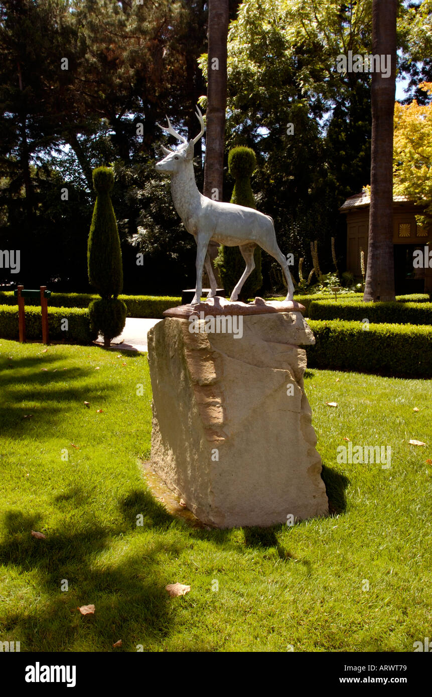 Statue of deer with antlers in front yard of Winchester mansion San ...