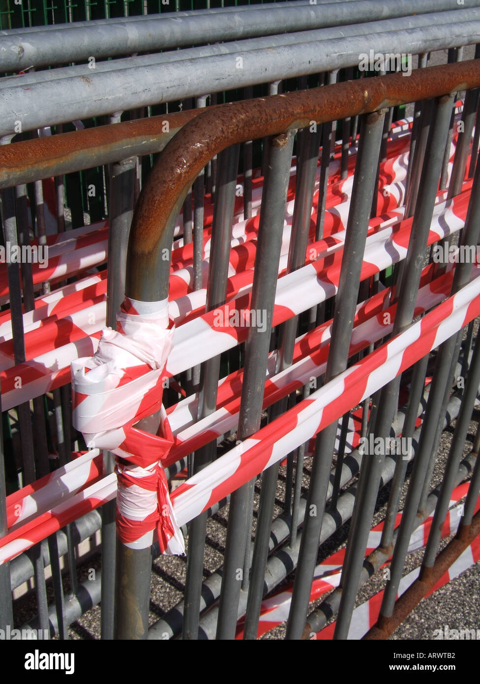 stacked crowd control barriers Stock Photo - Alamy