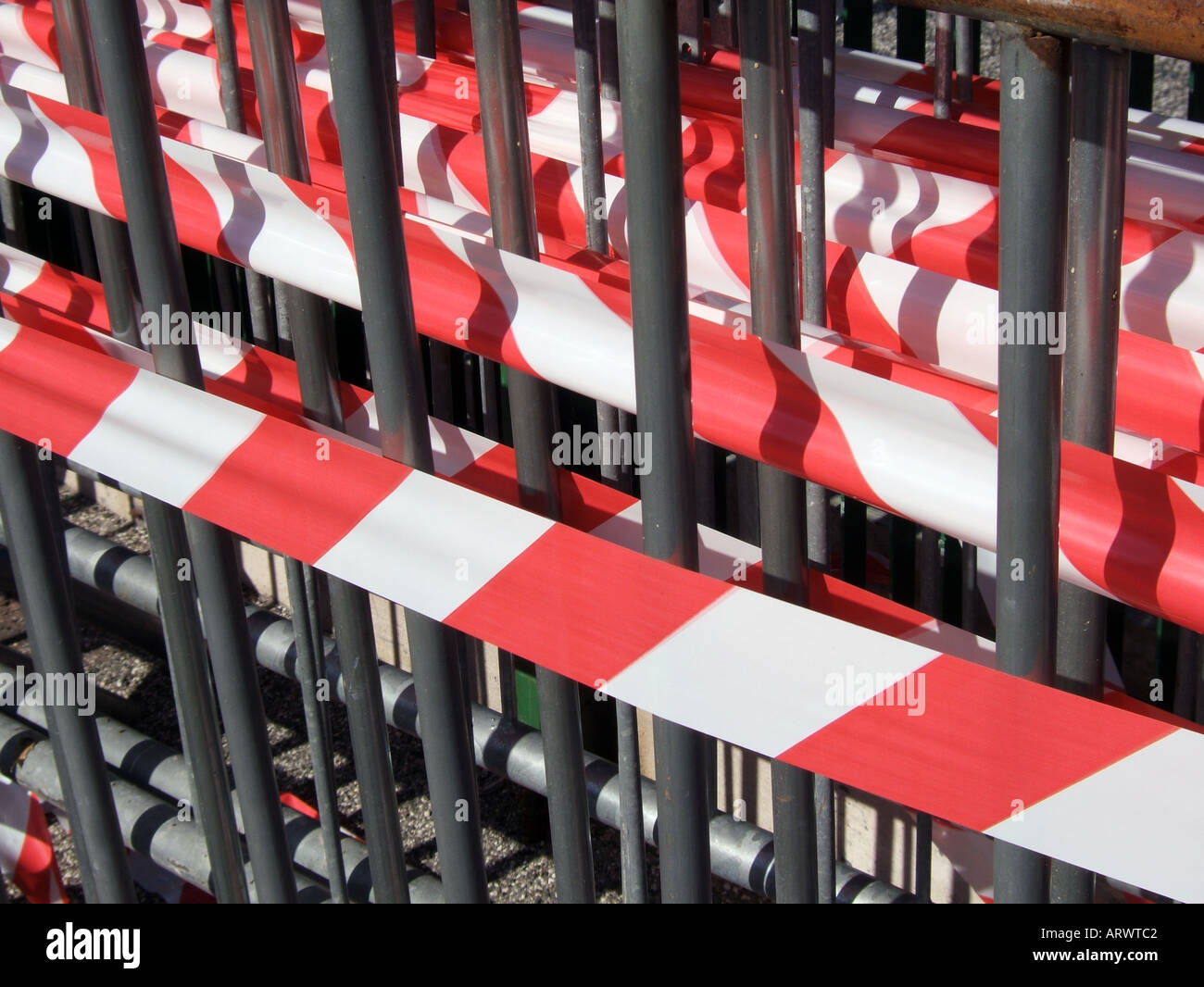 stacked crowd control barriers Stock Photo - Alamy
