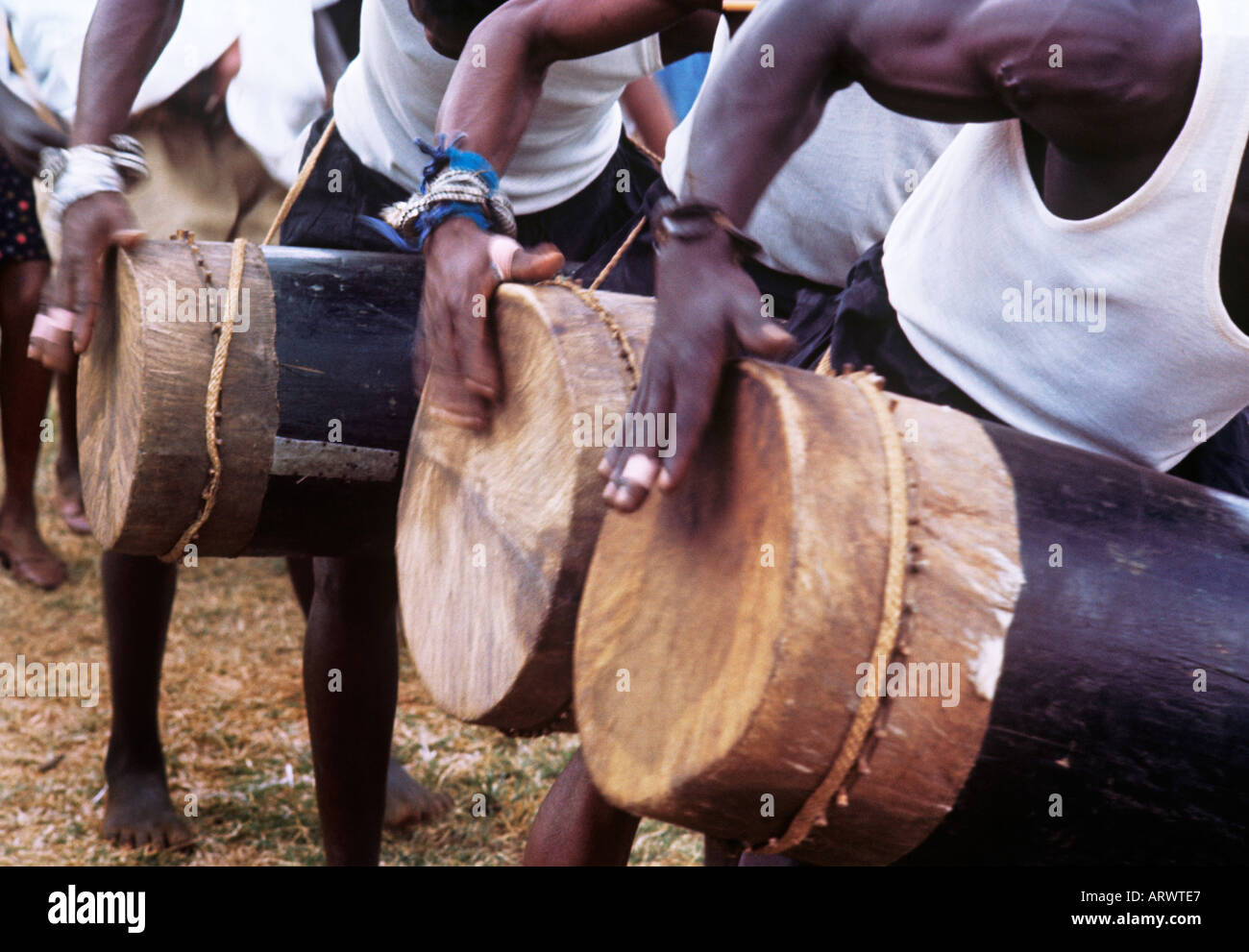 Drummers pound a rhythm for tribal dancers at a Kenya national day ...