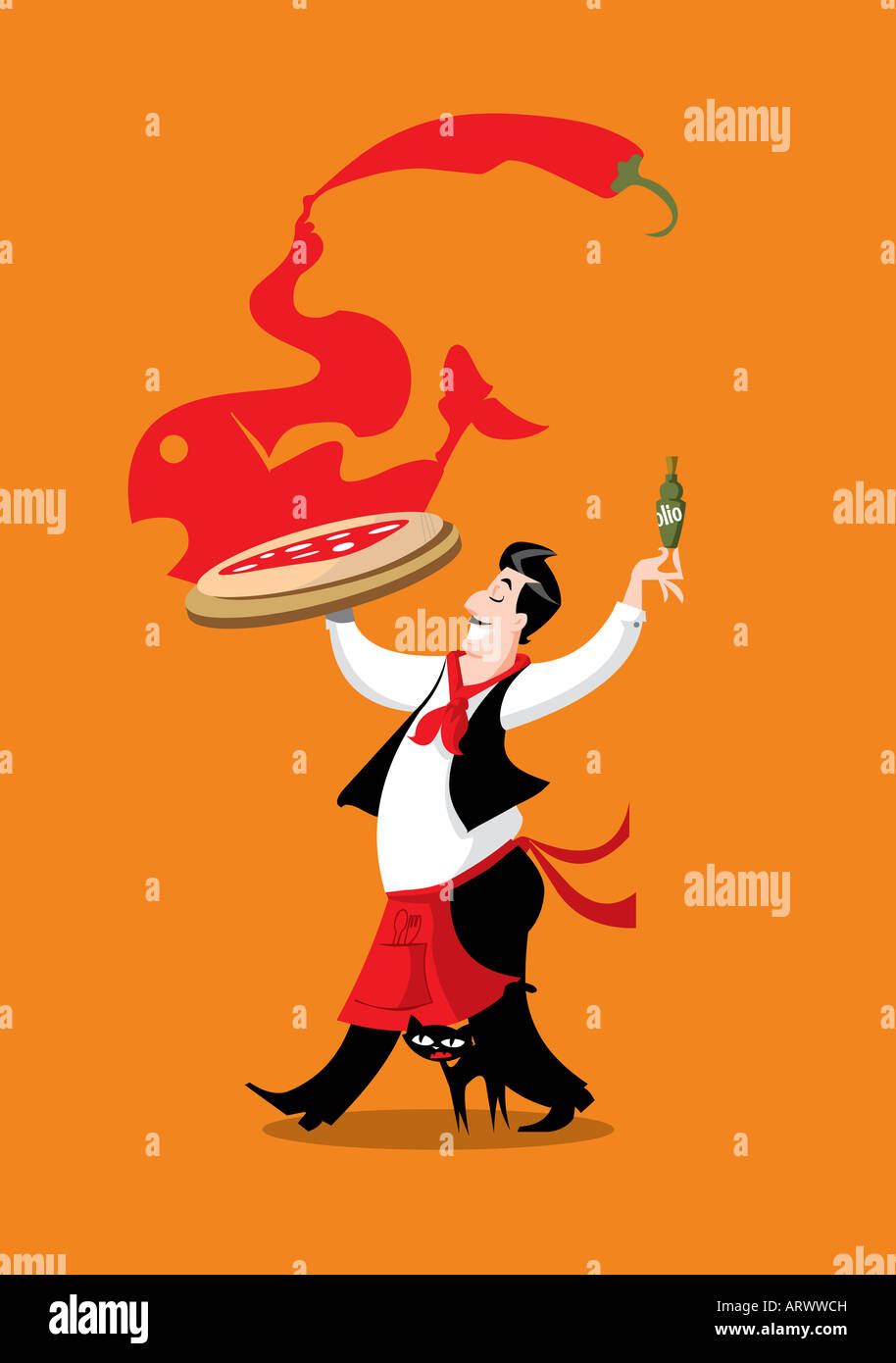 italian waiter carrying a pizza Stock Photo - Alamy