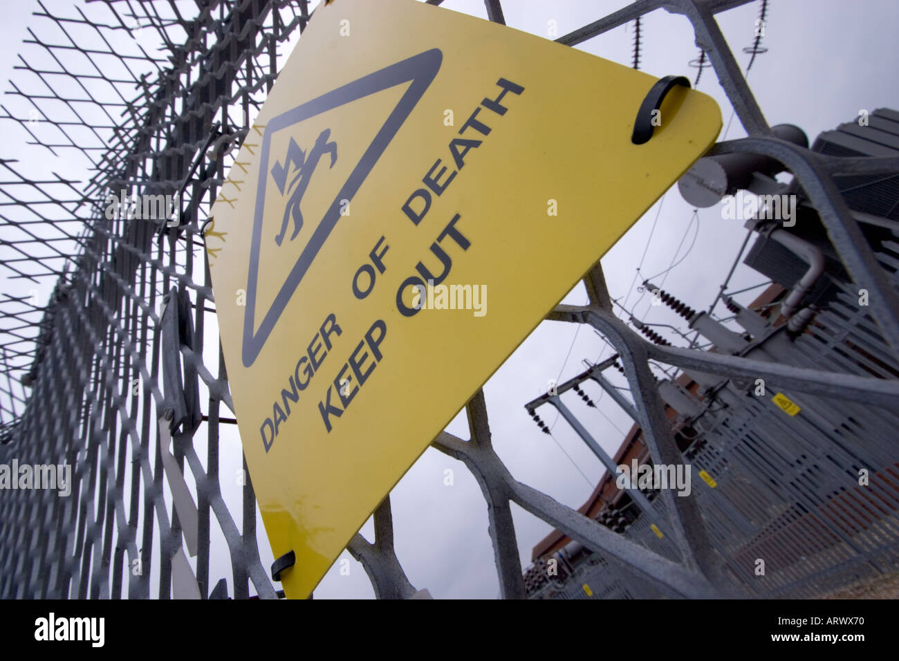 Danger of death sign outside electrical power station Portsmouth Stock ...