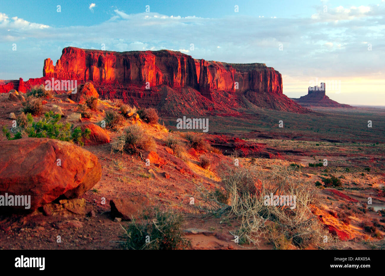 Sunrise and sandstone buttes of Monument Valley Utah USA Stock Photo ...