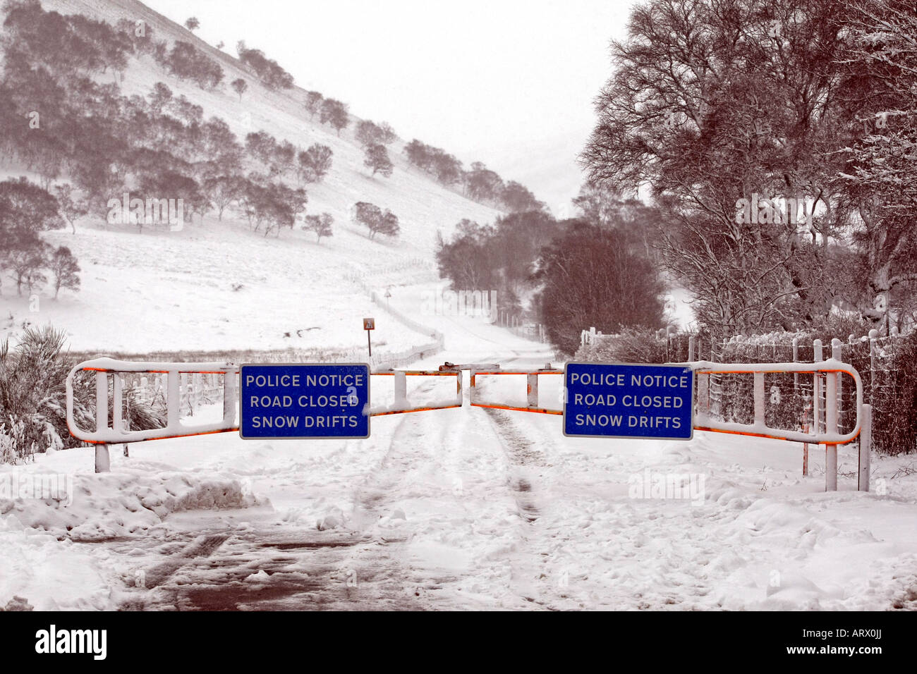 The snow gates closed on the A93 Braemar to Perth road dues to heavy ...