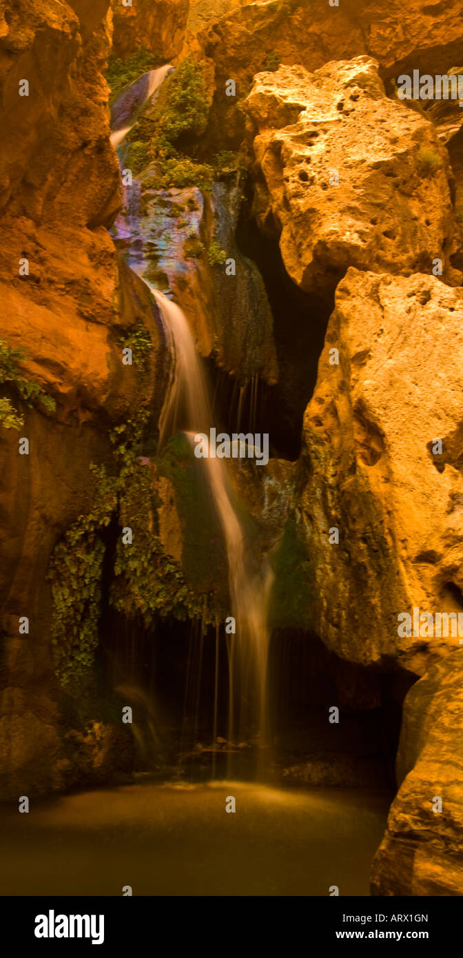 Water cascades from pools to drops in Elves Chasm a side canyon on the ...