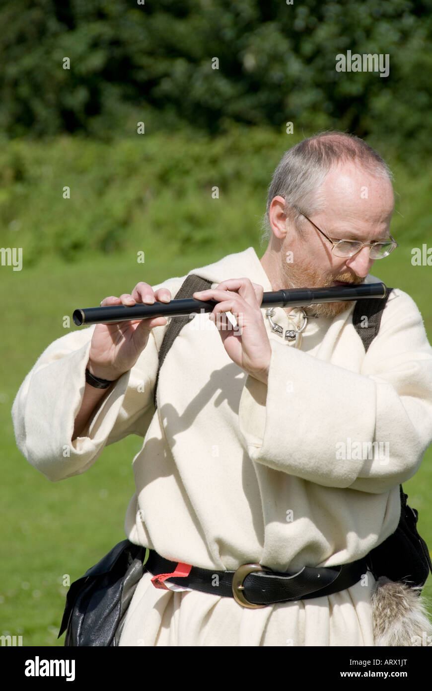 Man in White Robe Musician Piper Playing a Pipe Tewkesbury Medival ...