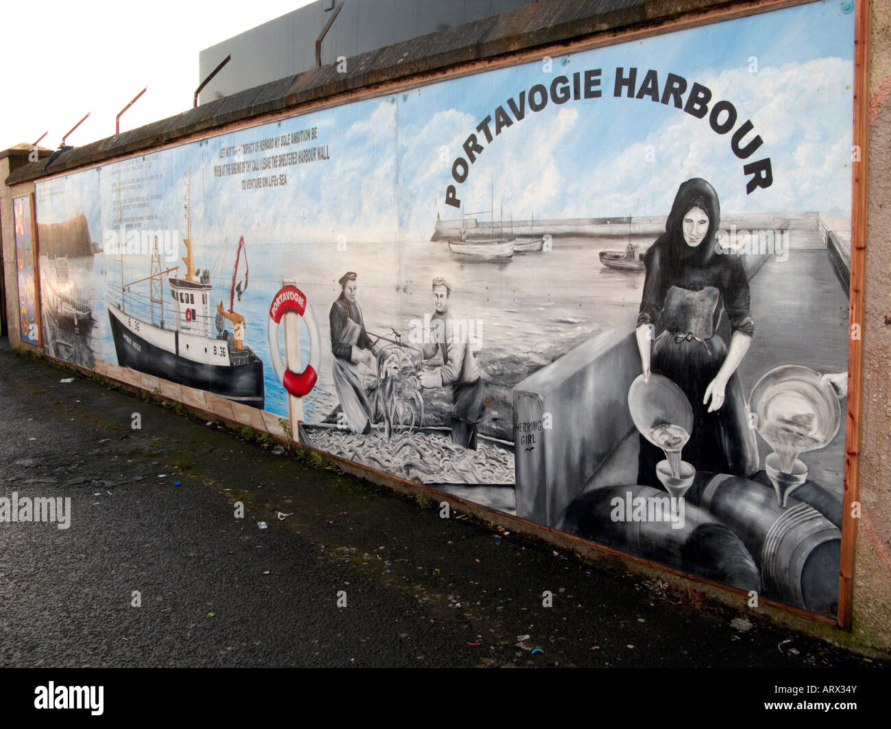 Wall mural at Portavogie harbour Northern Ireland Stock Photo - Alamy