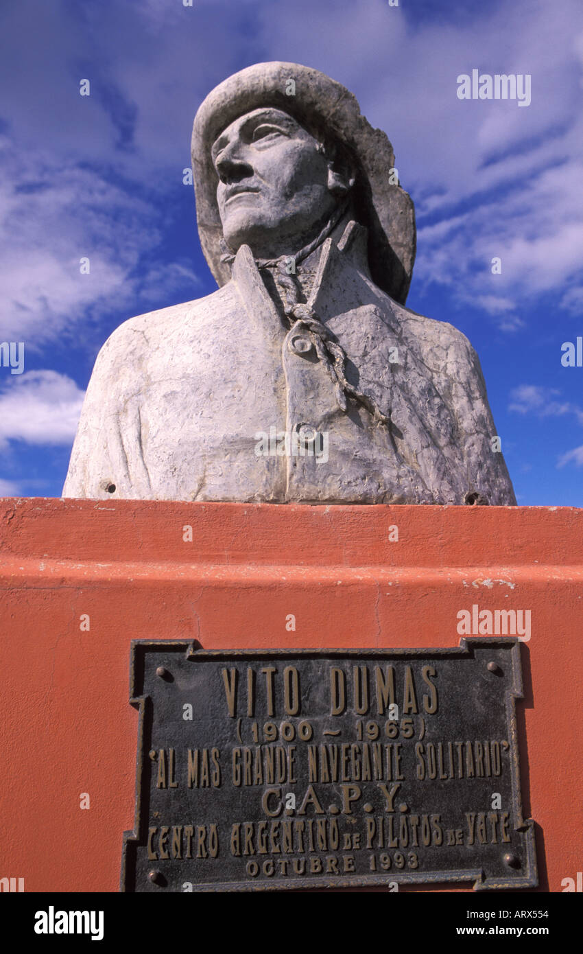 ARGENTINA Patagonia City of Ushuaia Statue of Famous Captain Vito Dumas ...