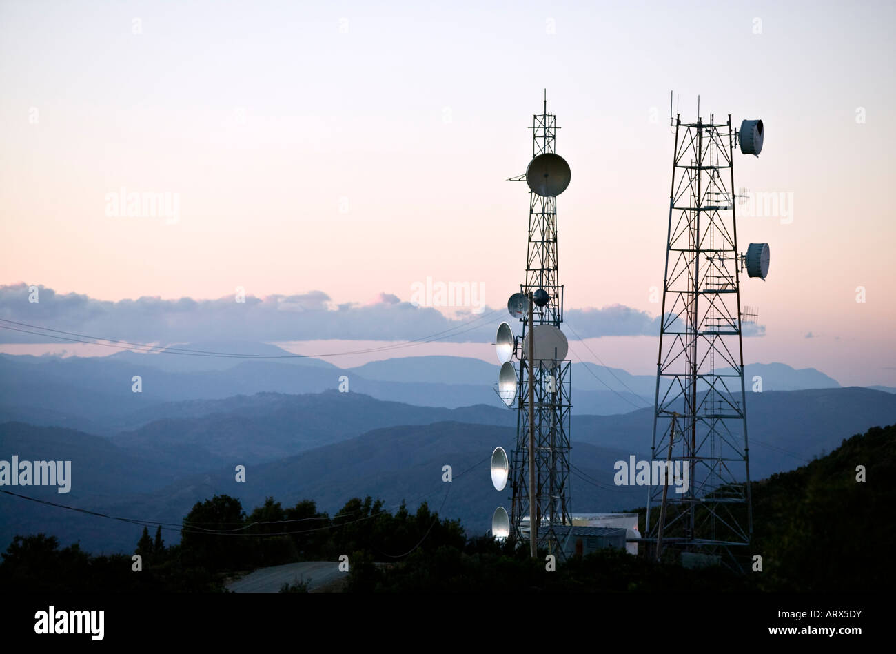 radio towers at sunset Stock Photo - Alamy