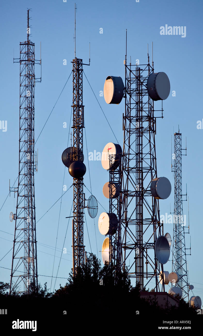 radio towers at sunset Stock Photo - Alamy