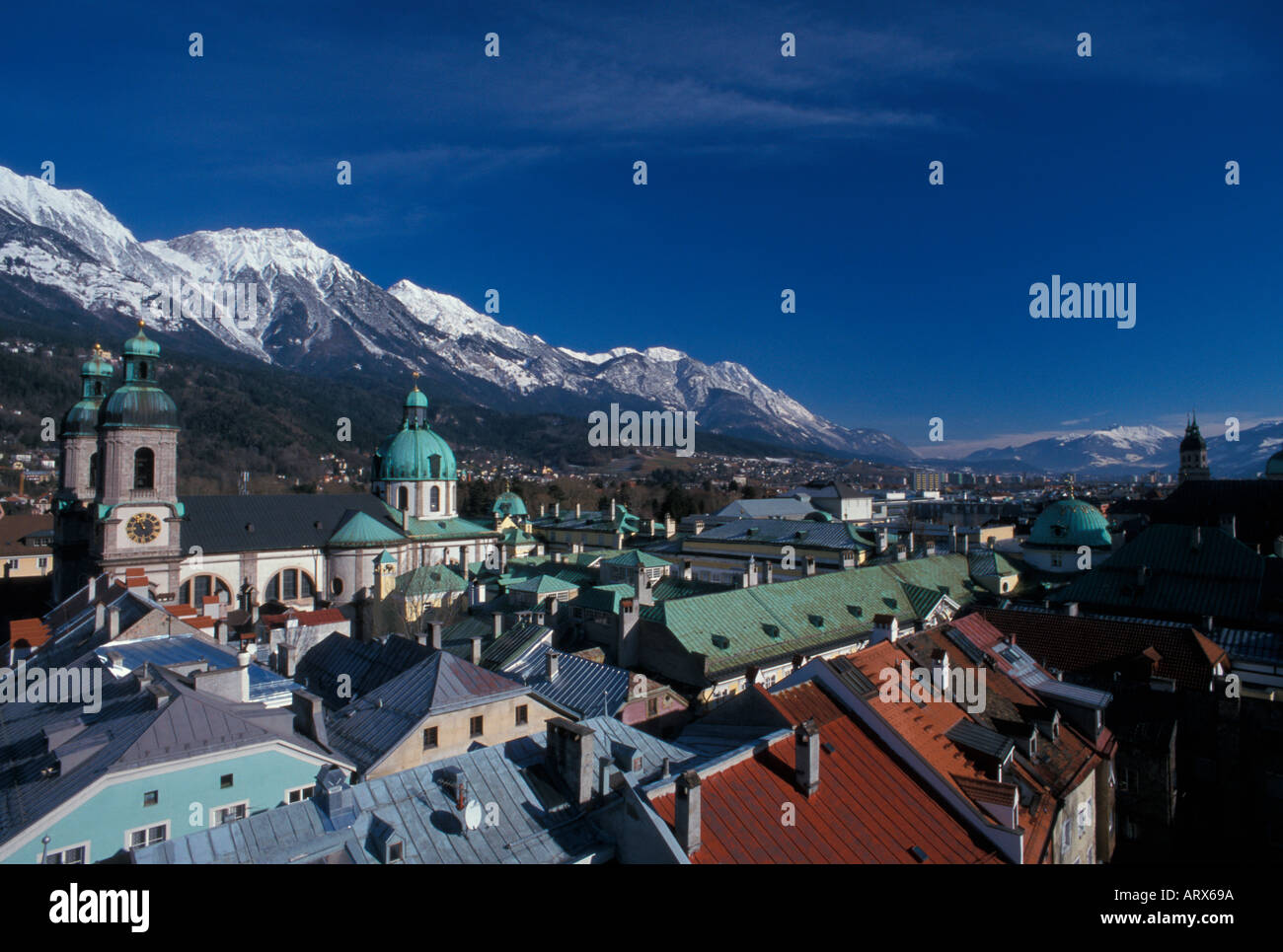 St Jacobs Cathedral Tyrolean Alps in background Innsbruck Austria Stock ...