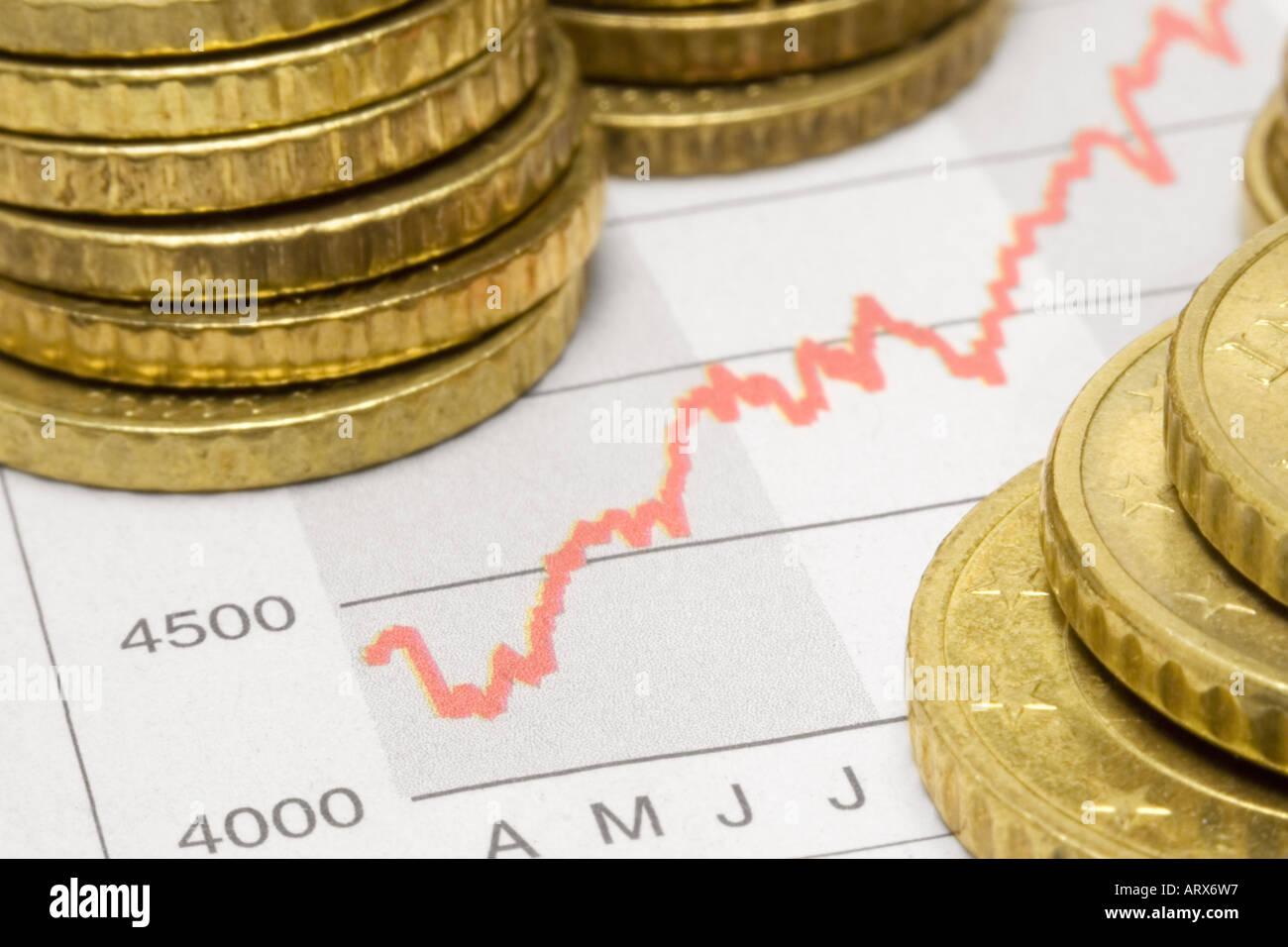 Stock Chart w/ Stacked Coins Stock Photo - Alamy