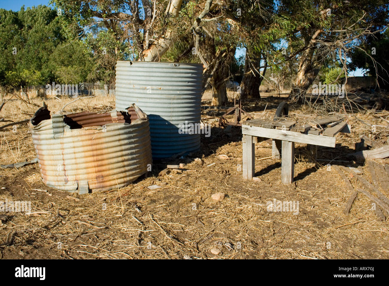 Old rusting watertanks on a farm in Australia Stock Photo - Alamy