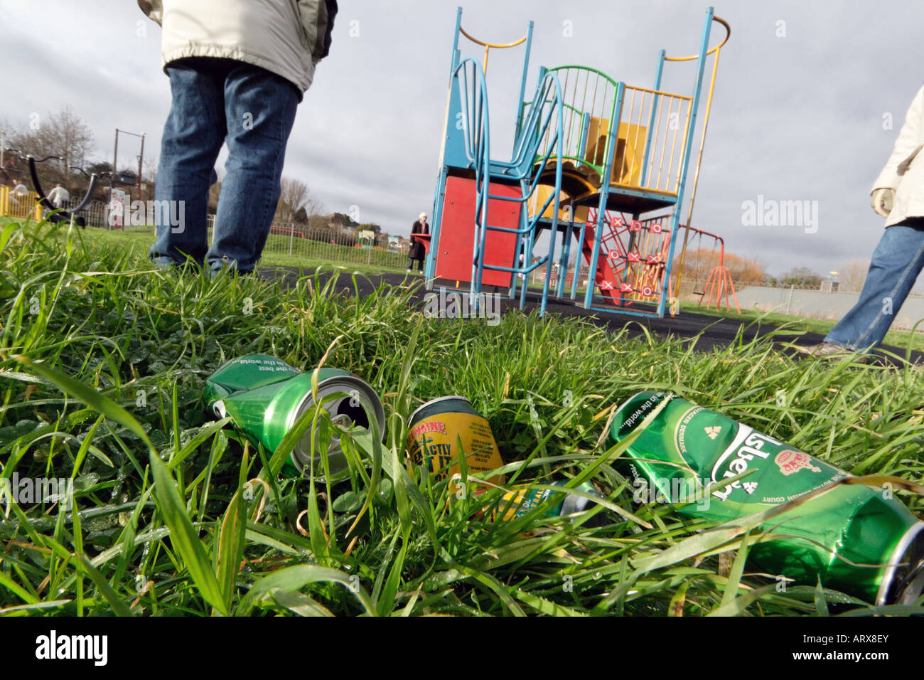 Litter left in a childrens playground Stock Photo - Alamy