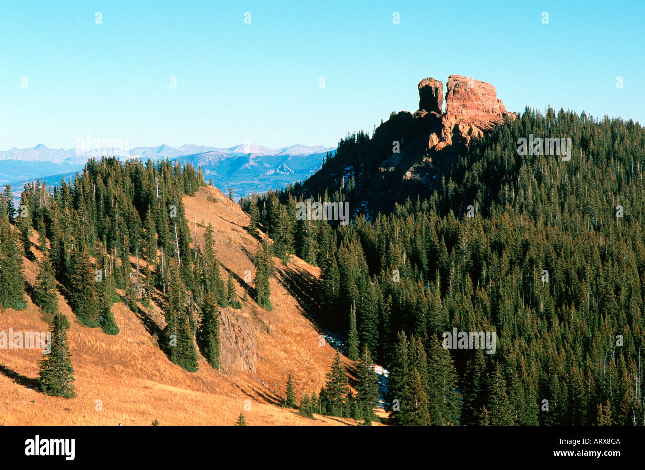 The Rabbit Ears rock formation Medicine Bow mountains near Steamboat ...