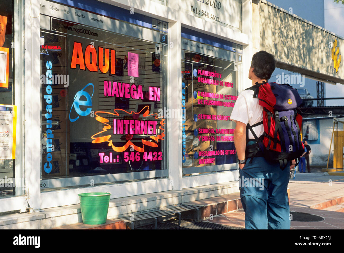 Internet Cafe window in Mexico City Stock Photo - Alamy