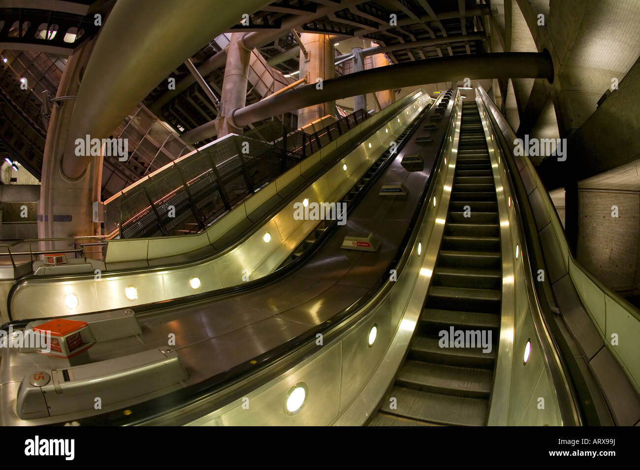 Jubilee line underground escalators in Westminster station London ...