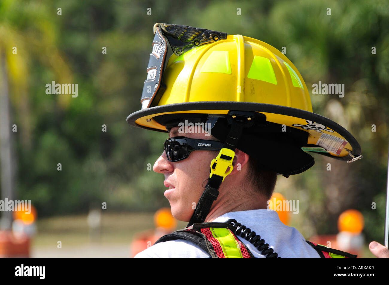 Fireman on the scene of an accident Stock Photo - Alamy