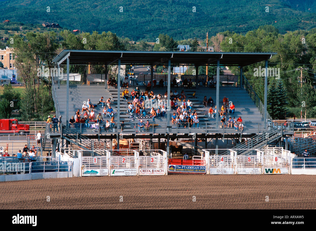 Spectators in grandstand Romick arena rodeo grounds Steamboat Springs ...