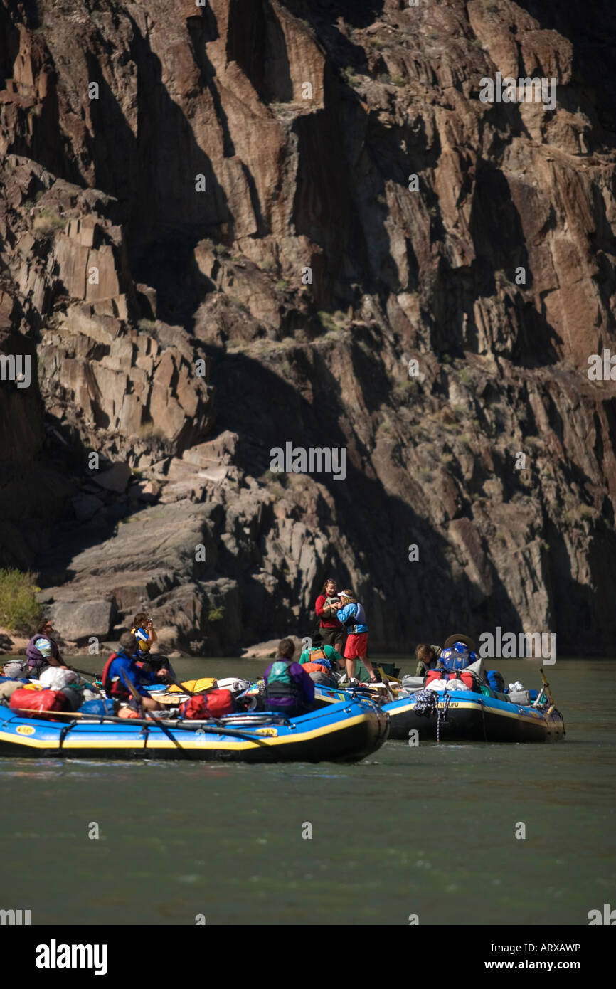 Rafts drift through flat water Grand Canyon National Park MR Stock ...