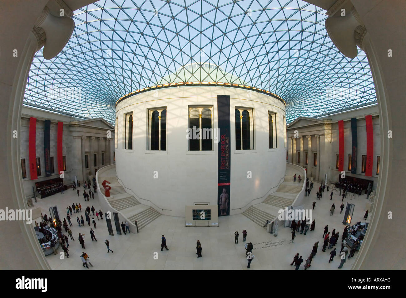 Great Court and Reading Room with tourist visitors British Museum ...