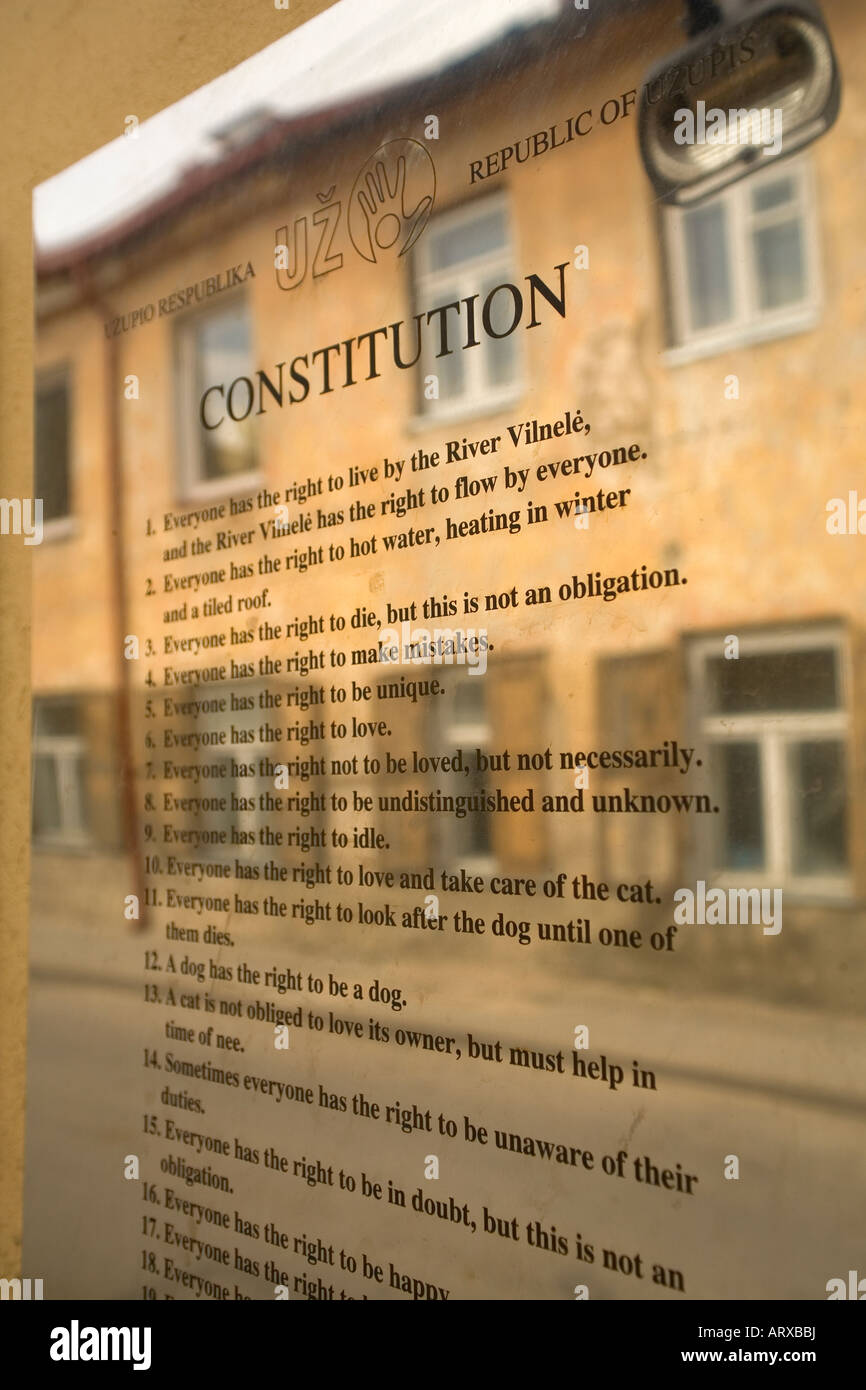 The artistic republic of Uz and constitution plaque in Uzupis in ...