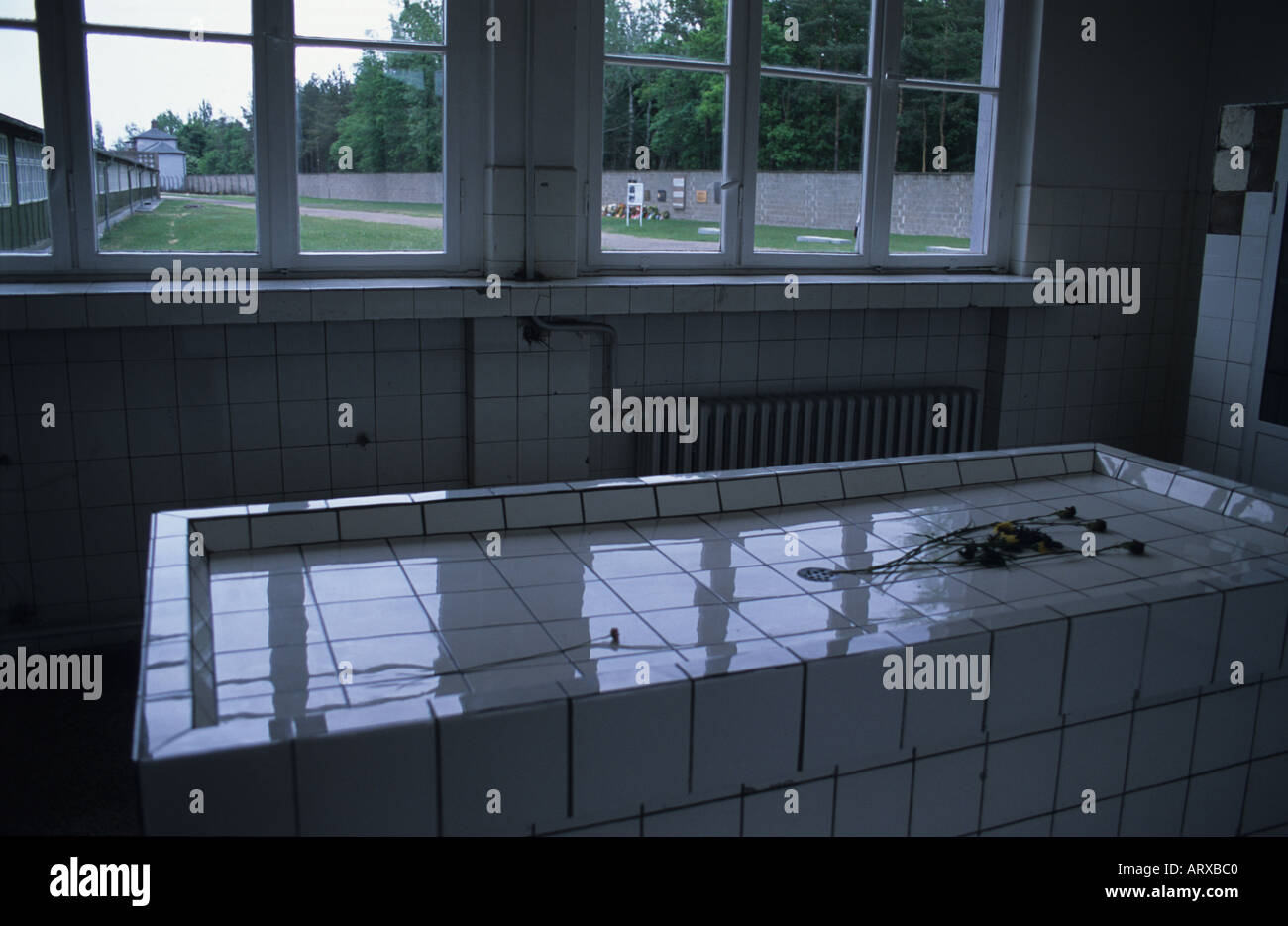 Tiles slab in mortuary of Sachsenhausen concentration camp Germany ...