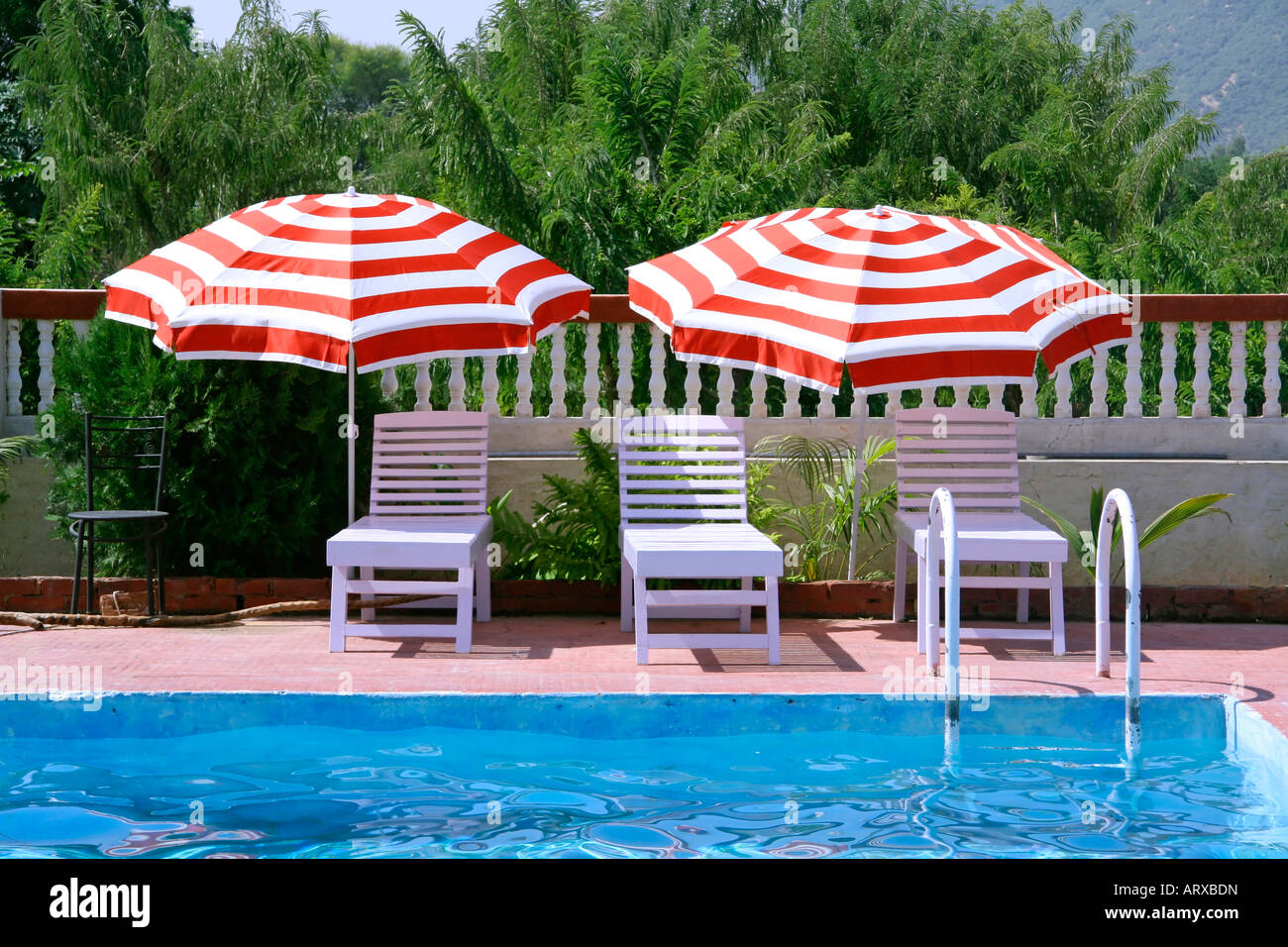 poolside view inside resort pushkar india Stock Photo - Alamy