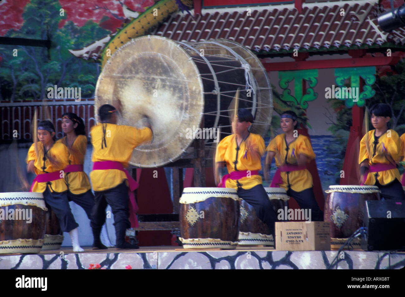 Taiko drummers at a Japanese festival in Kapiolani Park, Waikiki ...