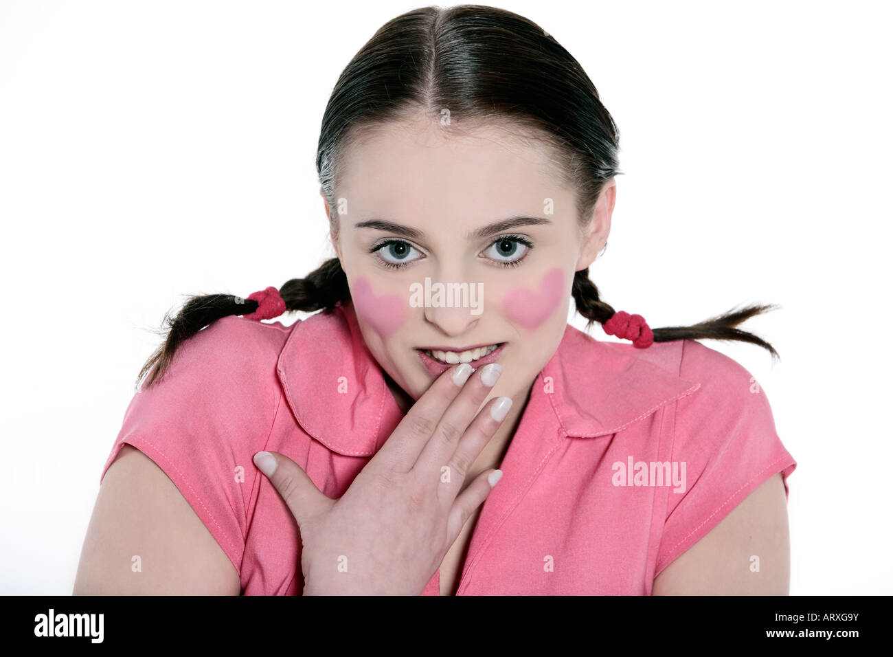 studio shot portrait isolated on white background of a young romantic ...