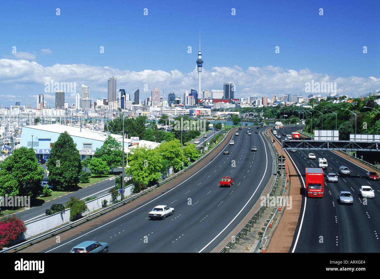 Waitemata Harbour (Westhaven Harbour) on left side of highway into ...