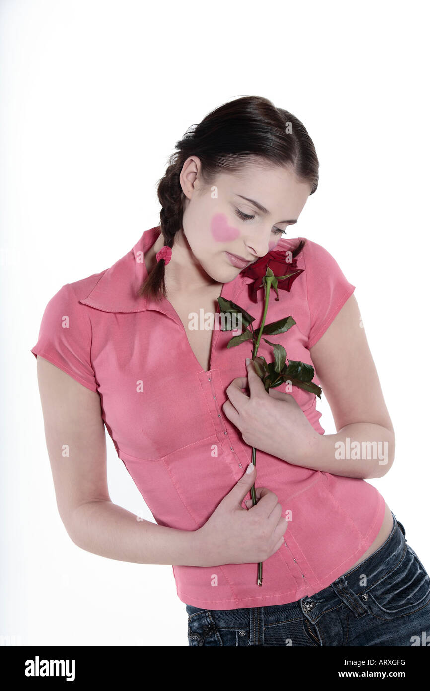 studio shot portrait isolated on white background of a young romantic ...
