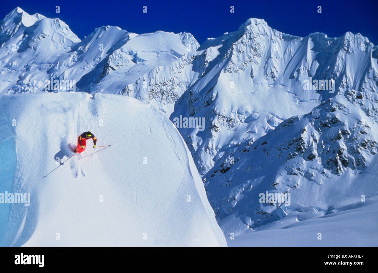 Skiing on the Tasman Glacier in Mt Cook National Park New Zealand Stock ...