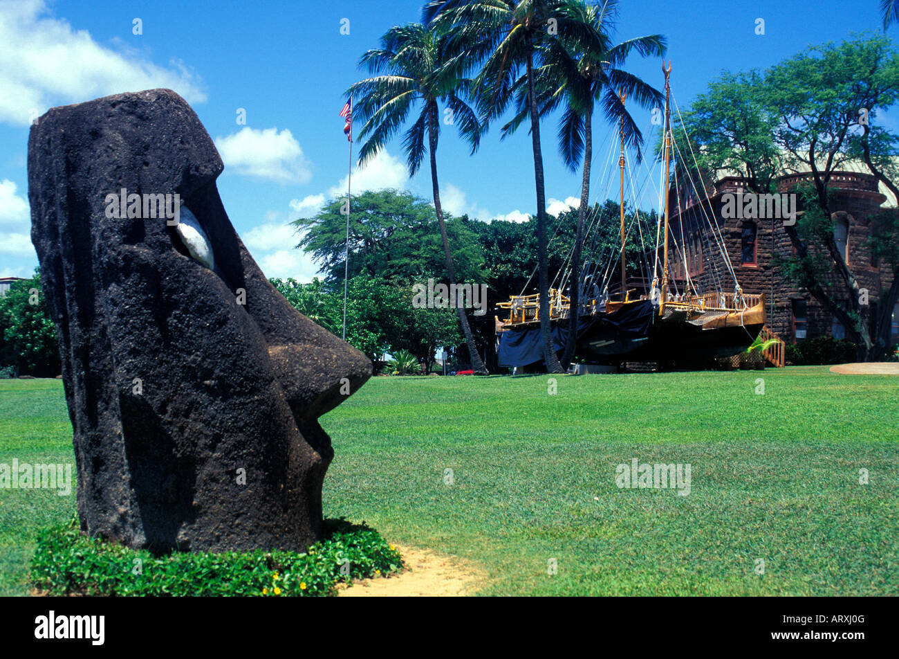 Historic statue on the grounds of the Bishop musuem, near Honolulu, on ...
