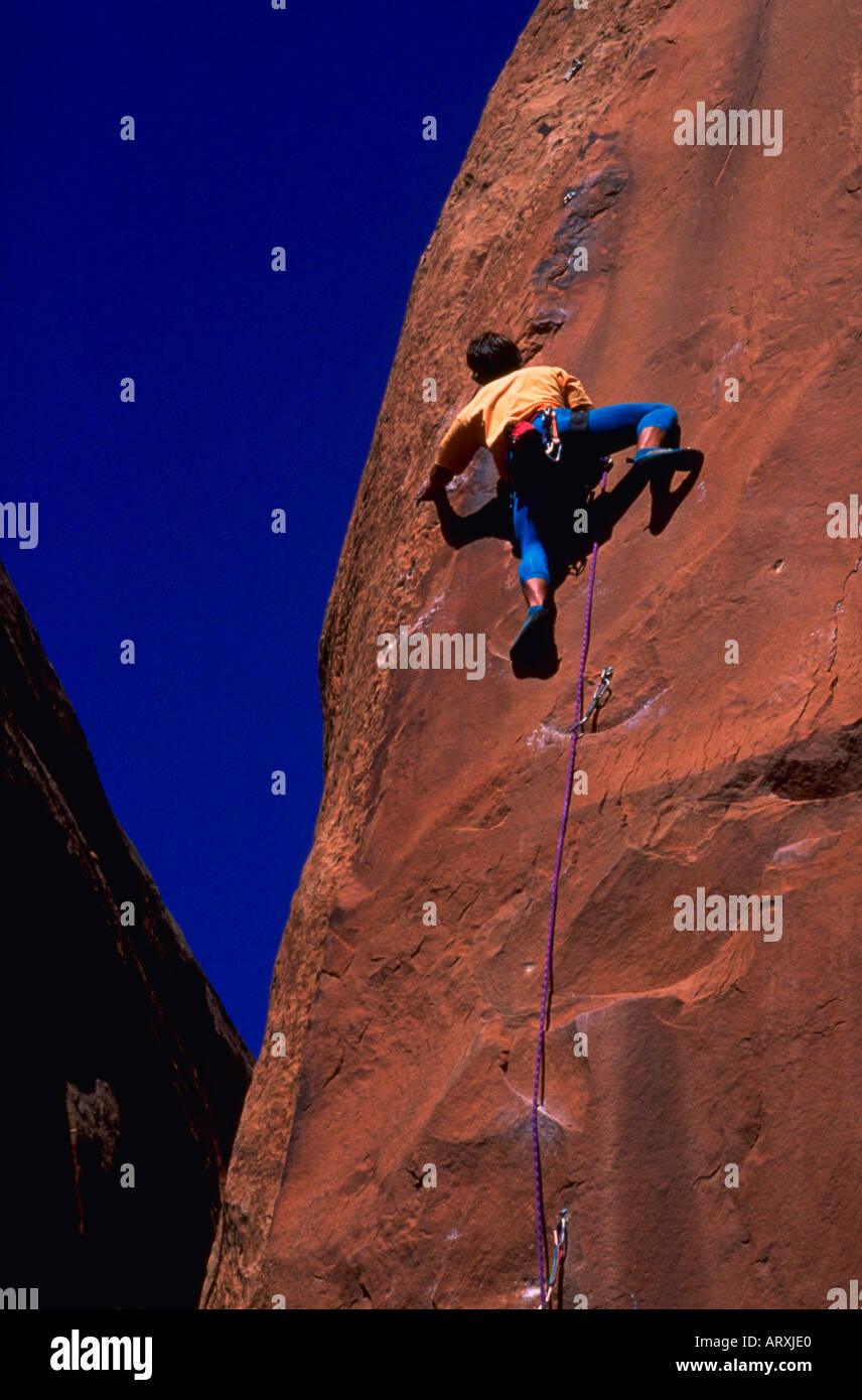 Rock climbing on Wall Street along the Colorado River near the town of ...